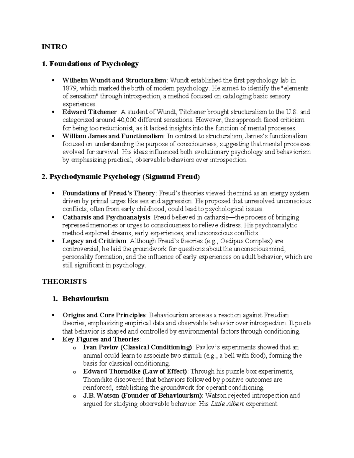 Psych 120 Midterm Notes: Foundations of Psychology and Key Theories ...