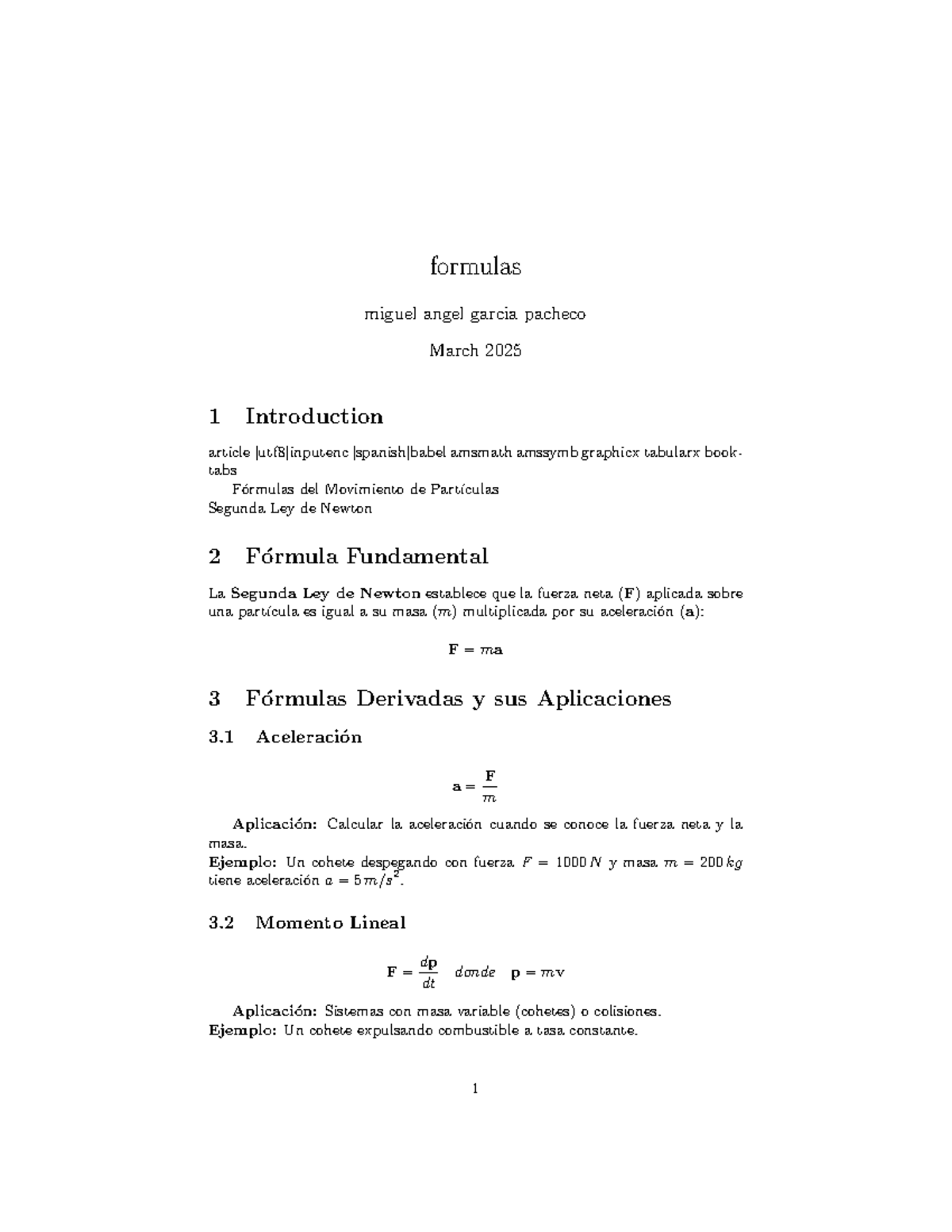 Formulas de la Segunda Ley de Newton - FIS 101 - Marzo 2025 - Studocu