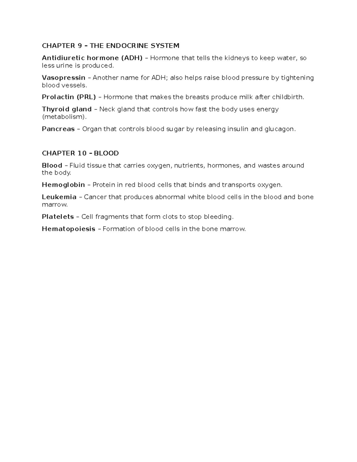 RT 101 N - CHAPTER 9 & 10 STUDY GUIDE: ENDOCRINE & BLOOD SYSTEM - Studocu