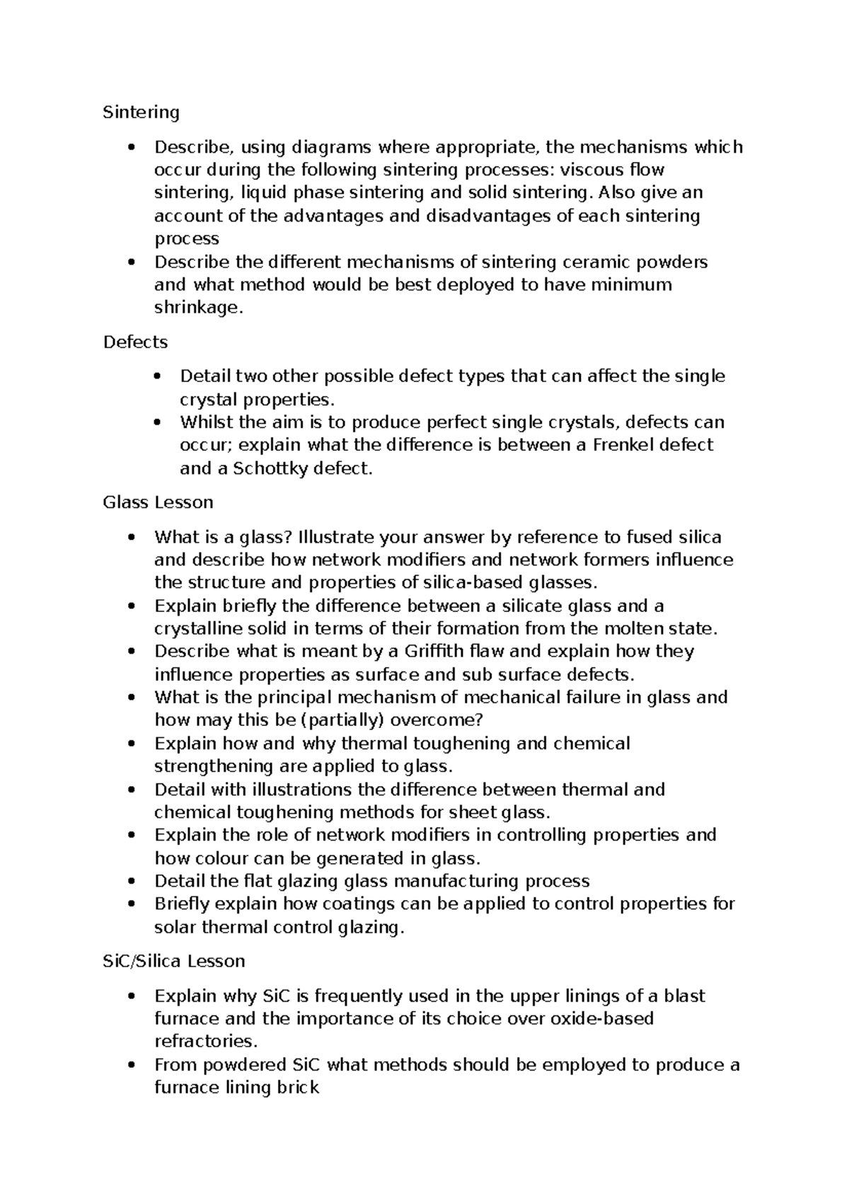 Sintering and Glass Mechanisms: Past Exam Questions (MAT 301) - Studocu