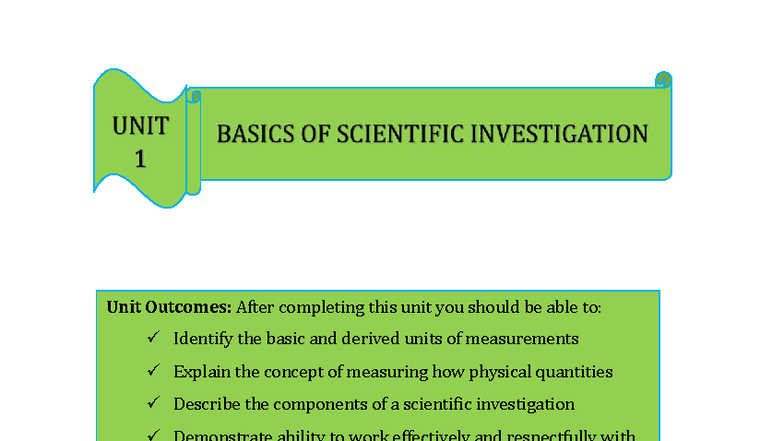 Unit 1: Scientific Measurements & Investigations - General Science G-8 ...