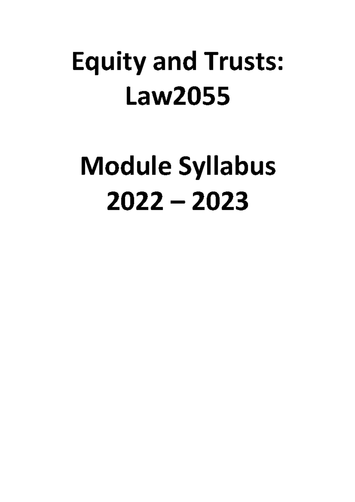 Equity and Trusts - Equity and Trusts: Law Module Syllabus 2022 – 2023 ...