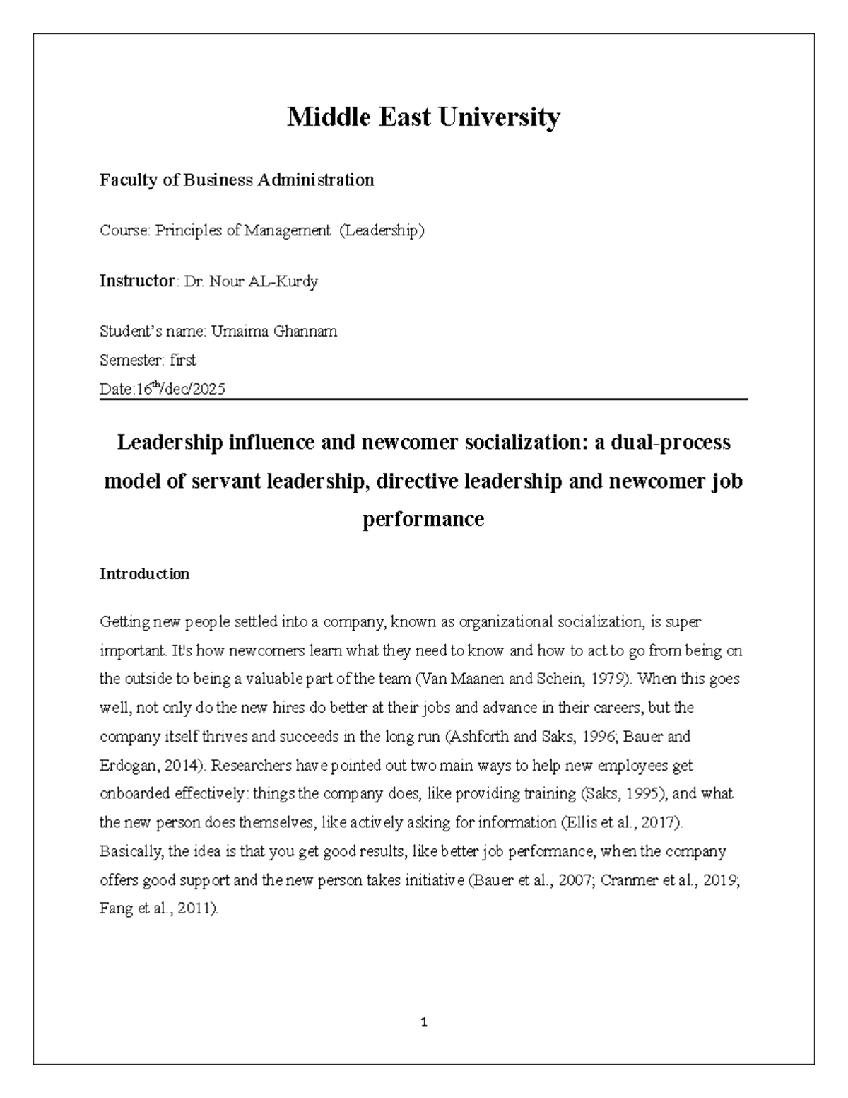 Principles of Management (Leadership) - Newcomer Socialization Model ...