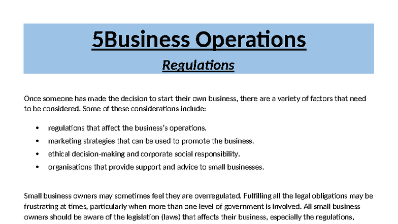 3a. Business Operations Regulations Overview and Key Considerations ...
