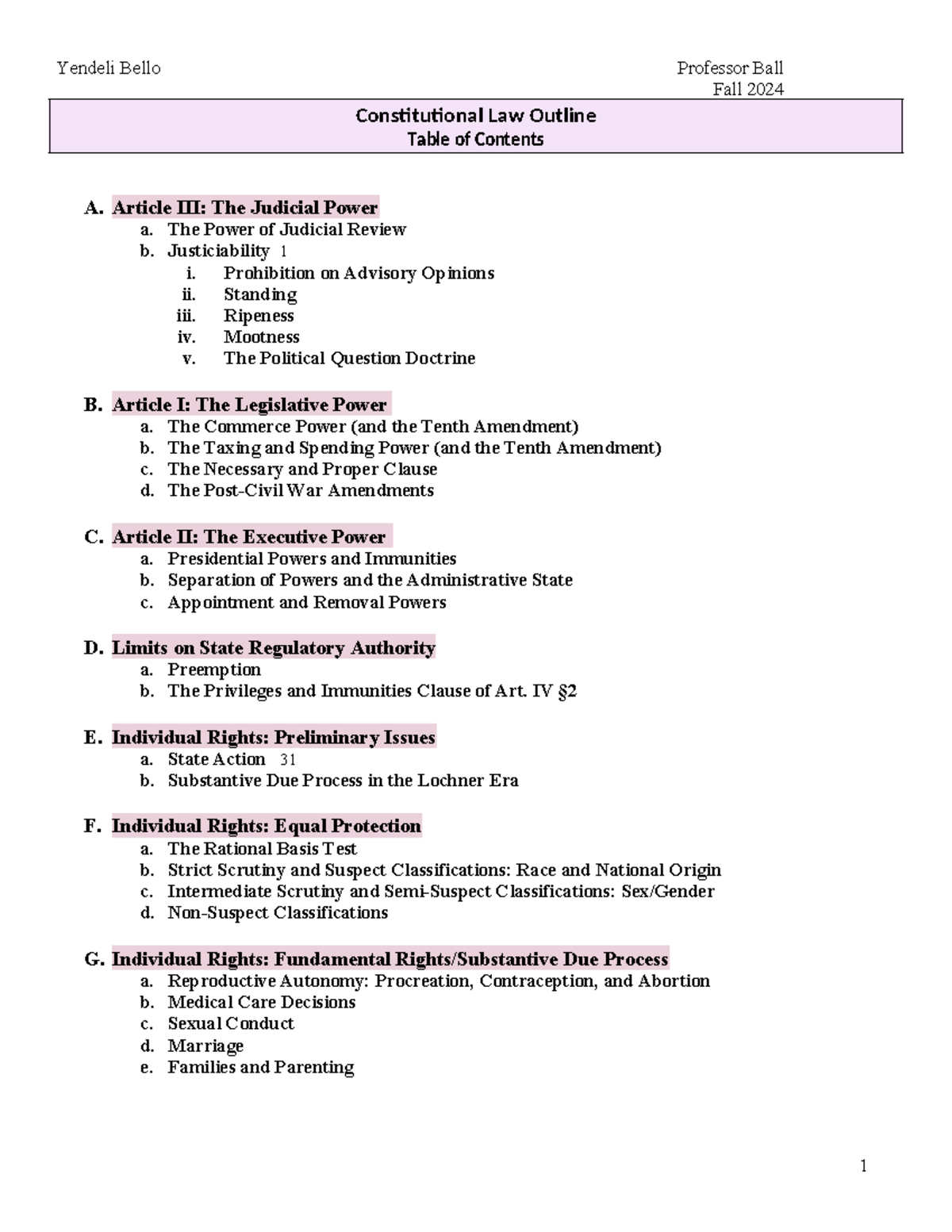 Constitutional law outline (Con Law 2024) by Yendeli Bello - Studocu
