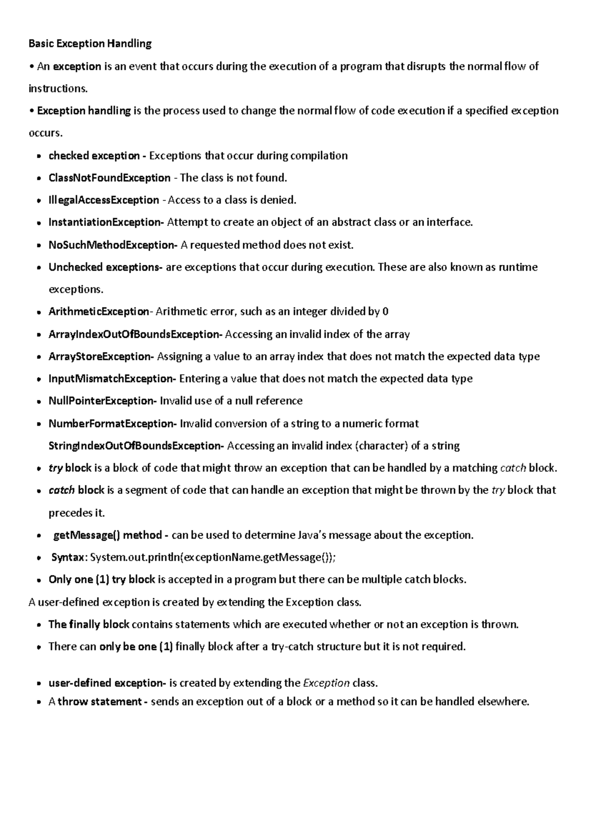 OOP 1: Basic Exception Handling and IO Classes Overview - Studocu