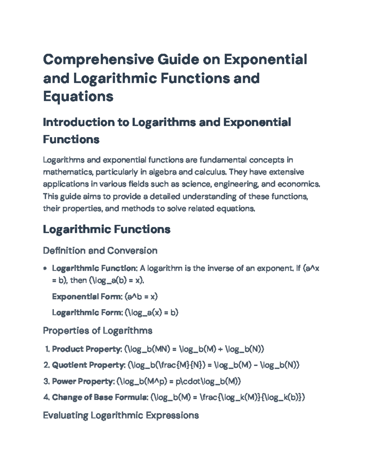 Comprehensive Guide on Exponential & Logarithmic Functions (MATH101) - Comprehensive Guide on ...