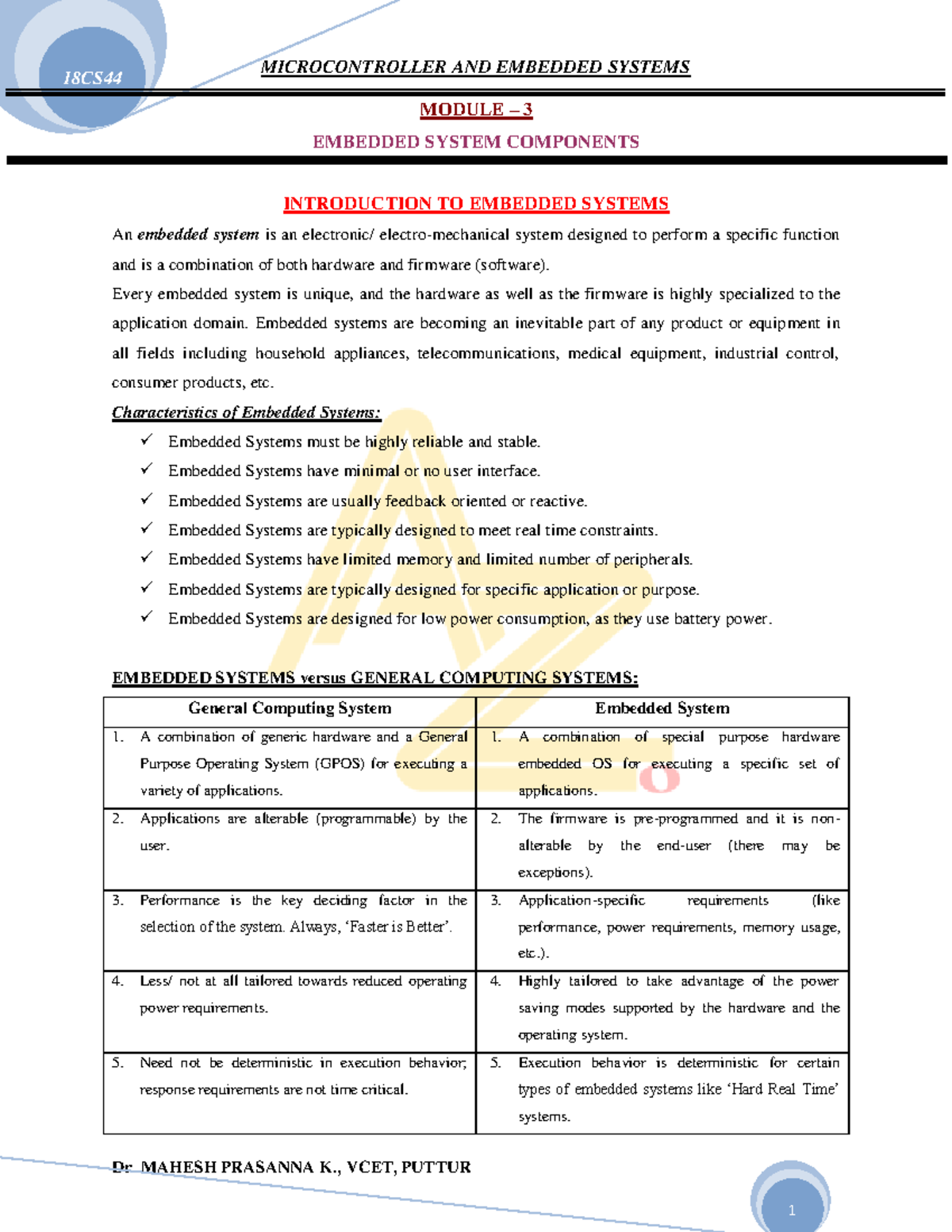 MICROCONTROLLER AND EMBEDDED SYSTEMS 18CS44 MODULE 3 NOTES ON ...