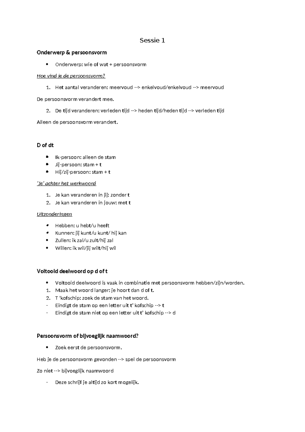 Hoofdstukken 1 & 2: Persoonsvormen en Voltooid Deelwoord Uitleg ...