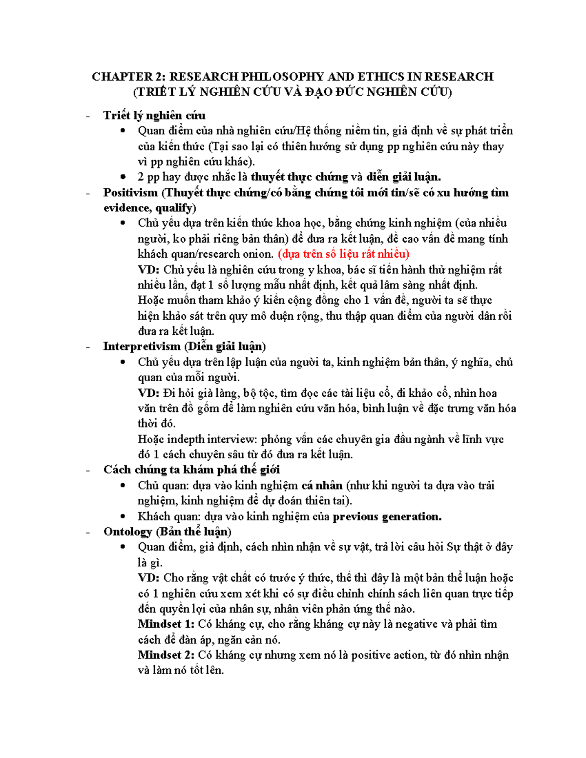 Chapter 2 - OK good - CHAPTER 2: RESEARCH PHILOSOPHY AND ETHICS IN RESEARCH (TRIẾT LÝ NGHIÊN CỨU ...