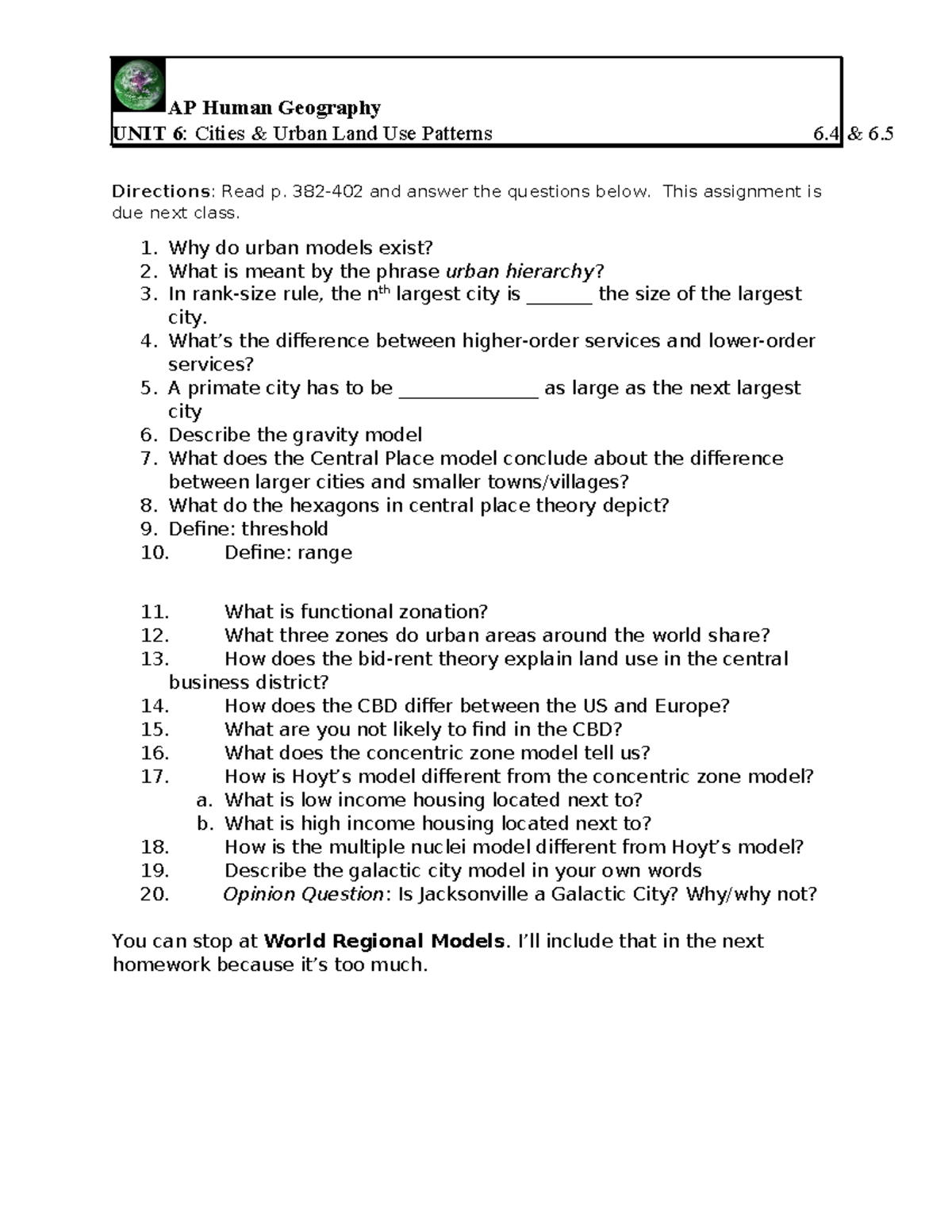 AP Human Geography Guided Reading: Amsco 6.4 & 6.5 Summary - Studocu