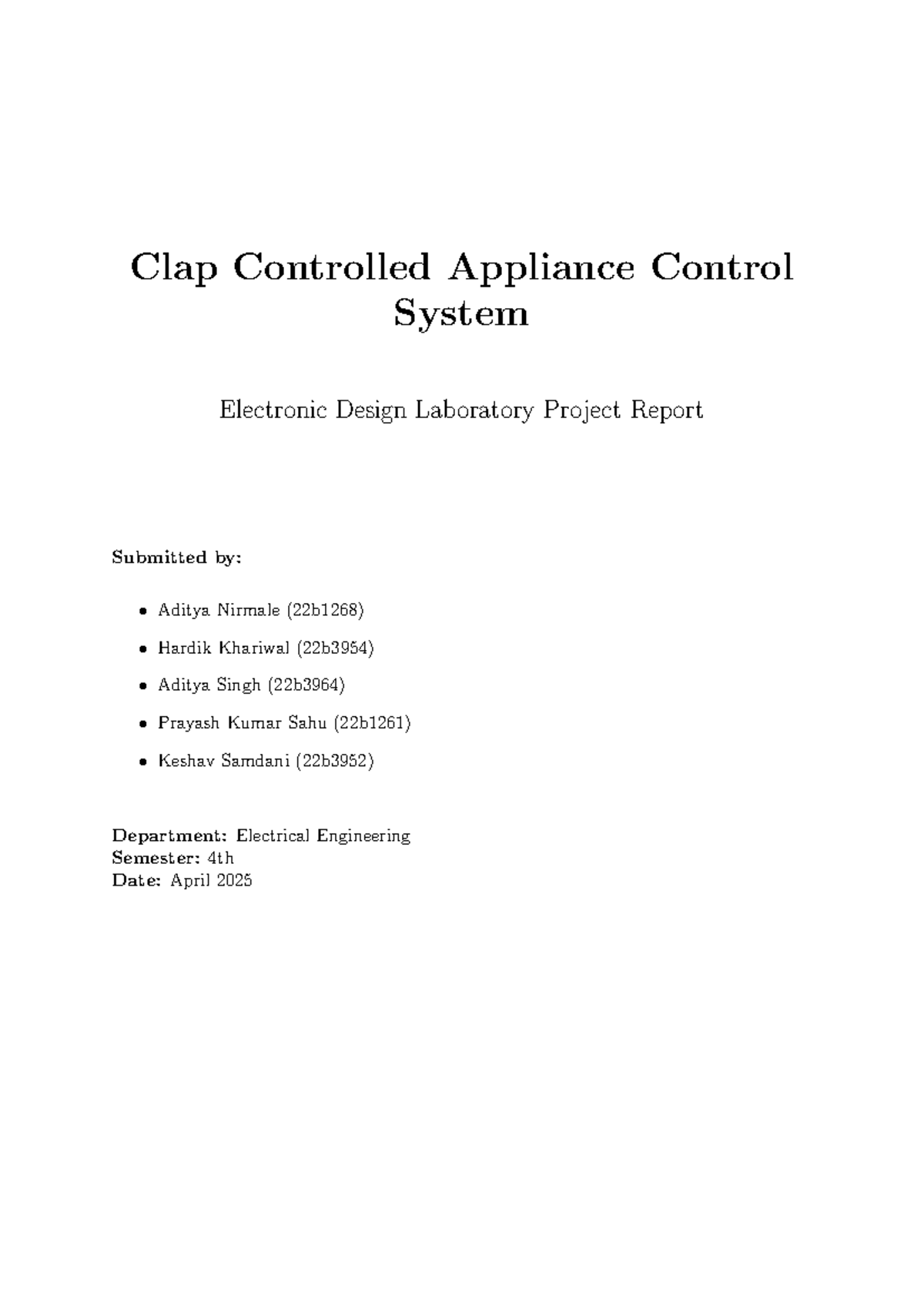 EDL 4th Sem Project Report: Clap Controlled Appliance System Design ...