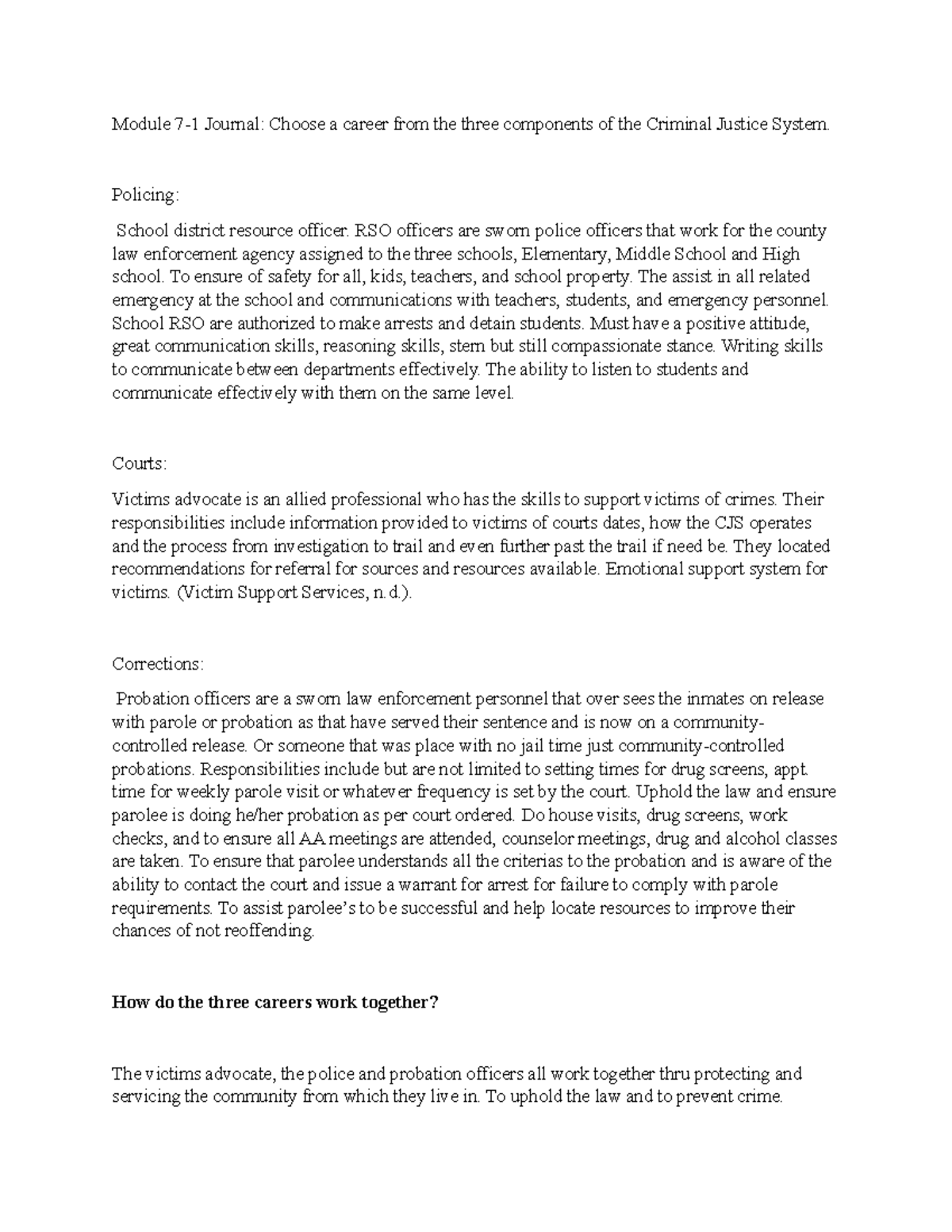 CJ 112 Module 7-1 - assignment - Module 7-1 Journal: Choose a career ...