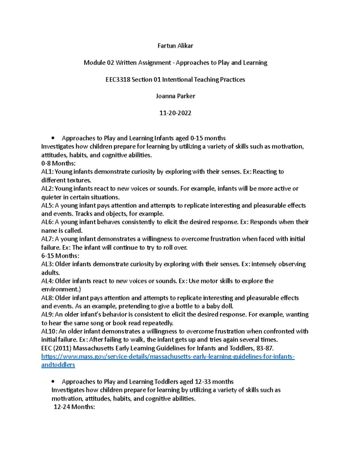 Falikar Module 02 Written Assignment - Approaches to Play and Learning ...