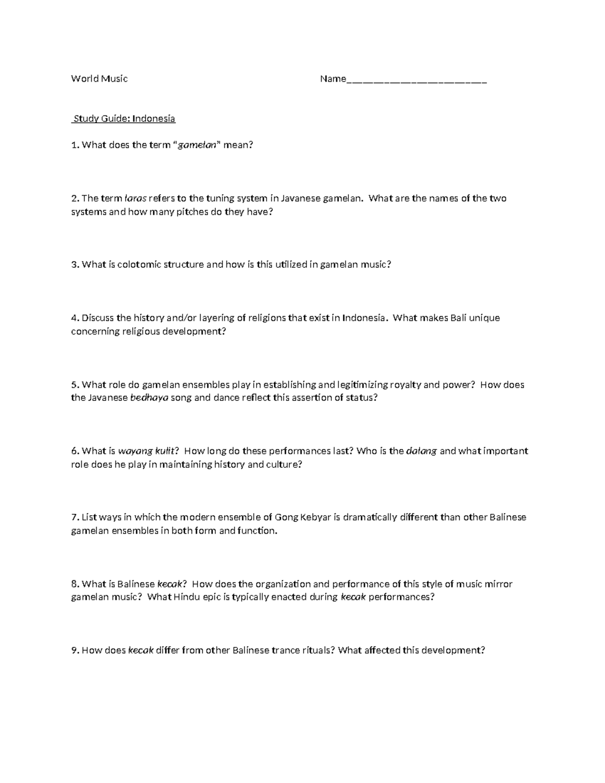 World Music Study Guide: Indonesia - Key Concepts & Insights - Studocu