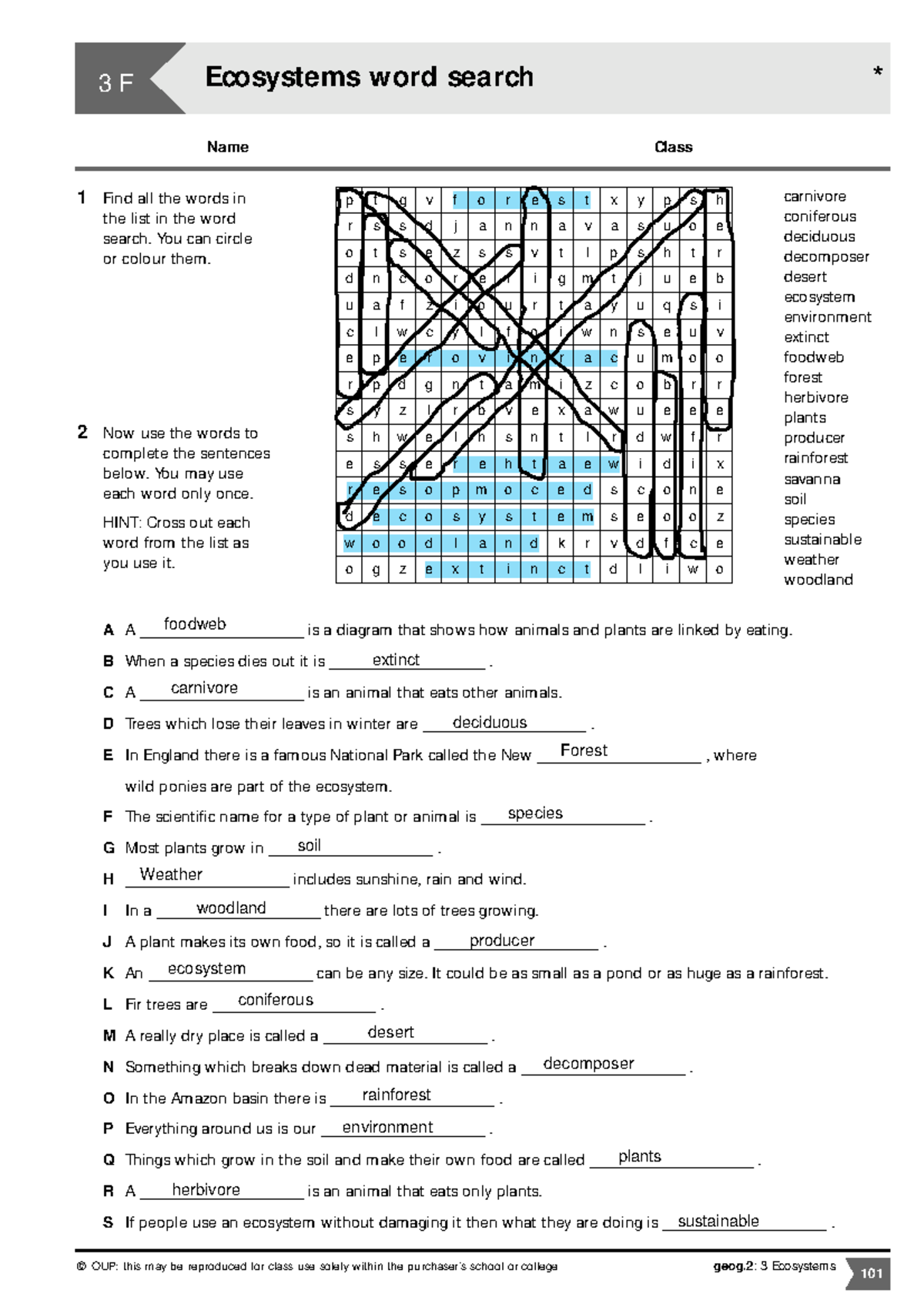Environment Puzzle - summary - © OUP: this may be reproduced for class ...