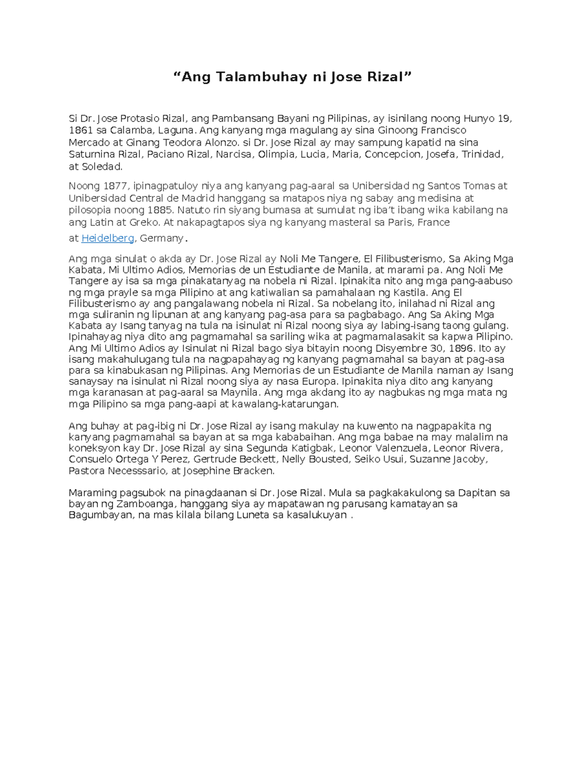 Talambuhay at Mga Akda ni Jose Rizal: Isang Pag-aaral sa Kanyang Buhay ...