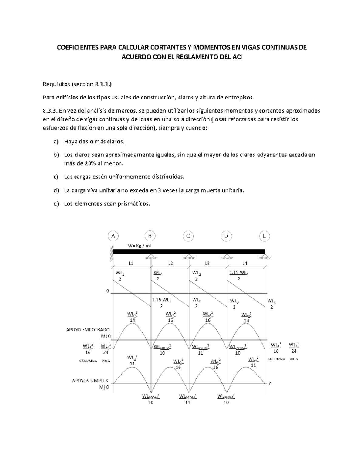 Coeficientes ACI y Requisitos para Diseño de Vigas (ACI 8.3.3) - Studocu