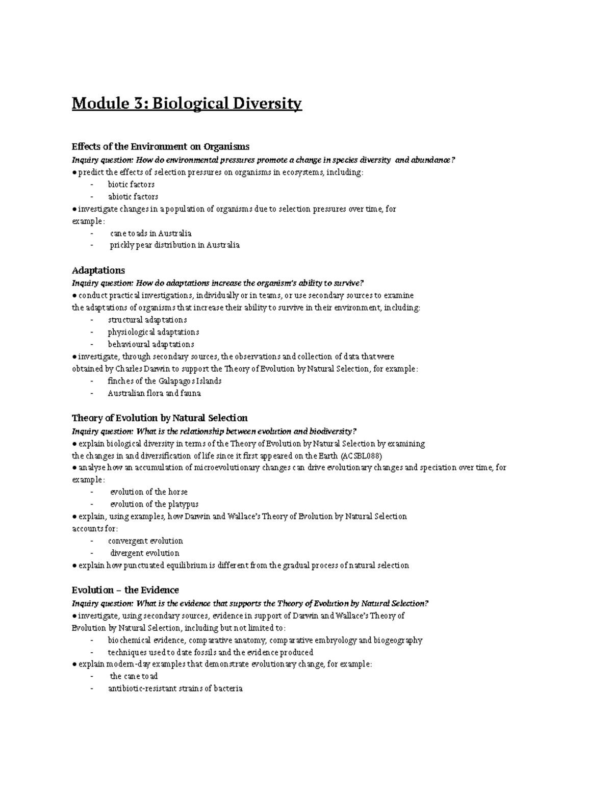 Biology Module 3: Evolution Evidence & Environmental Selection Factors ...