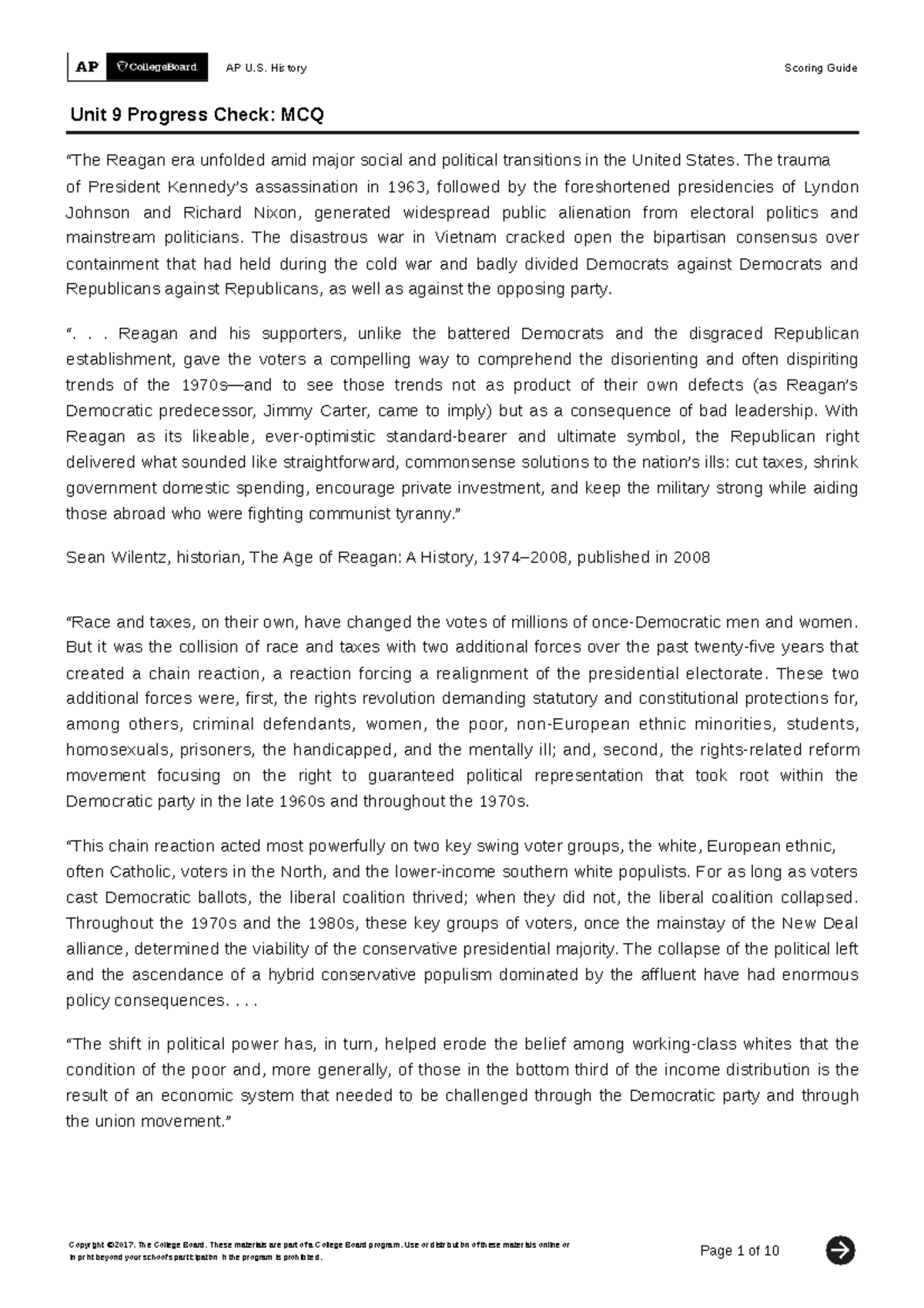 Unit9 CQ - AP US HISTORY PREP - AP U. History Scoring Guide Unit 9 ...