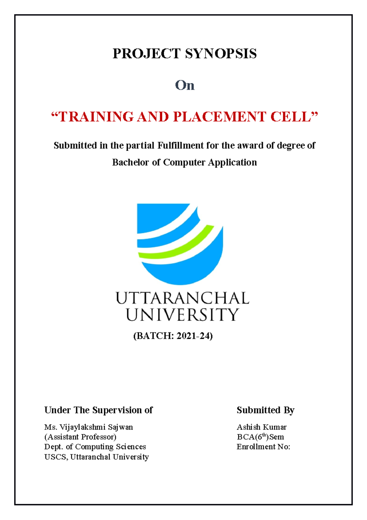 Project placement cell - PROJECT SYNOPSIS On “TRAINING AND PLACEMENT ...