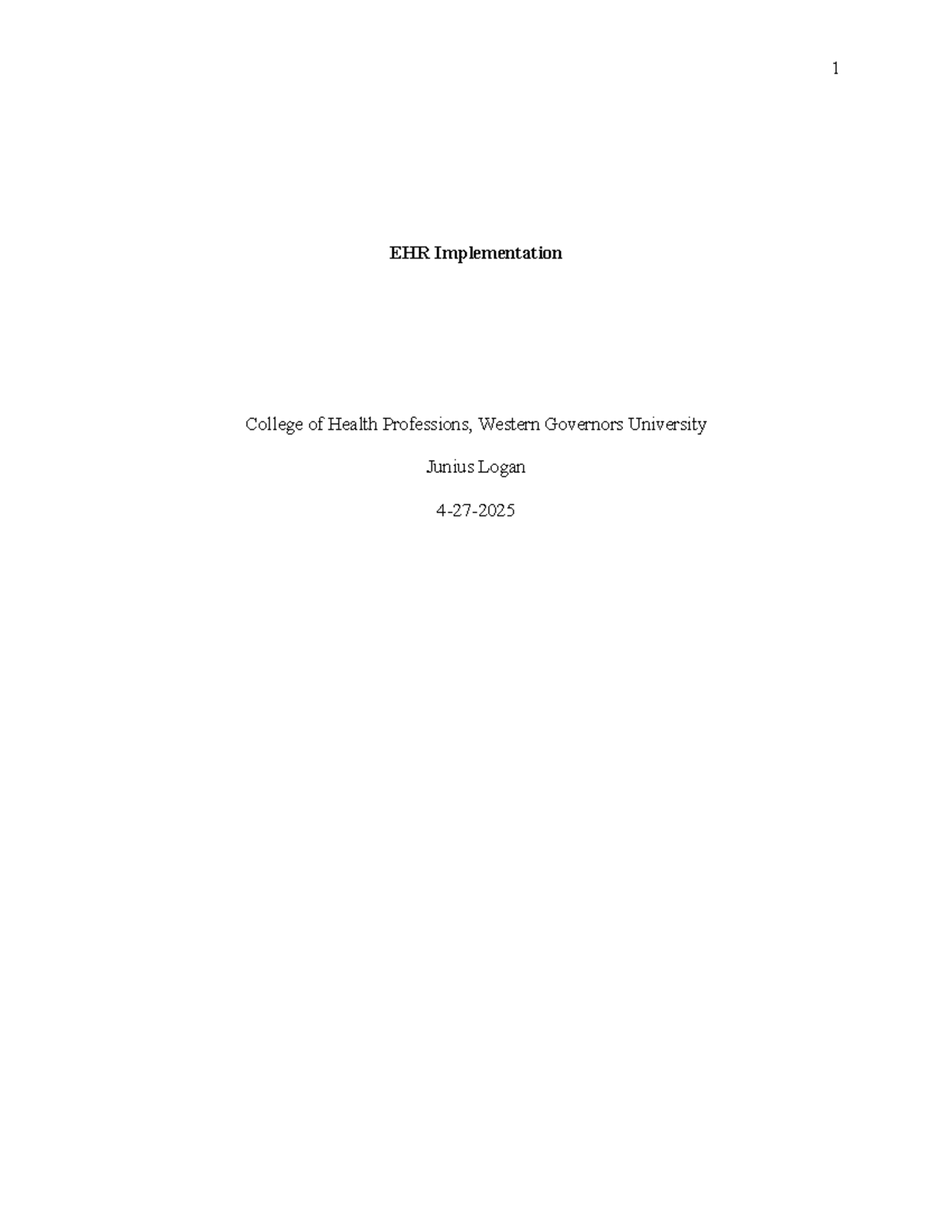 EHR Implementation Issues and Solutions at Anywhere Memorial Hospital ...