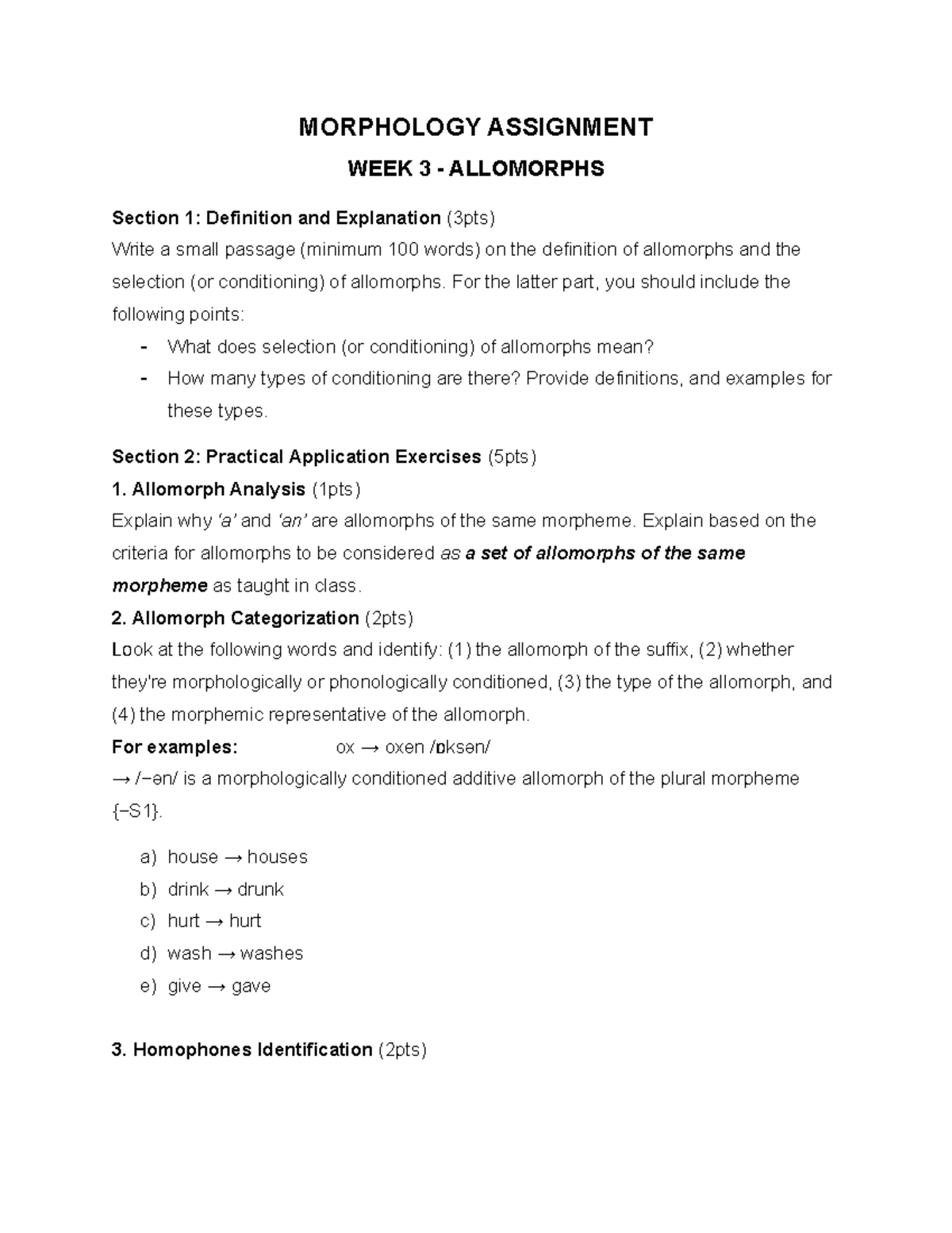 Week 3 Assignment - fff - MORPHOLOGY ASSIGNMENT WEEK 3 - ALLOMORPHS ...