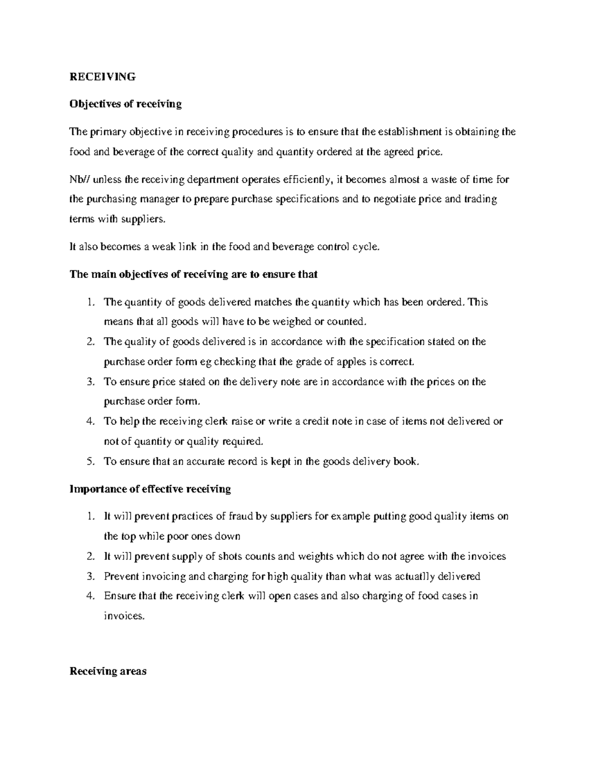 Receiving and Issuing Procedures: Lecture Notes on Food Control - Studocu