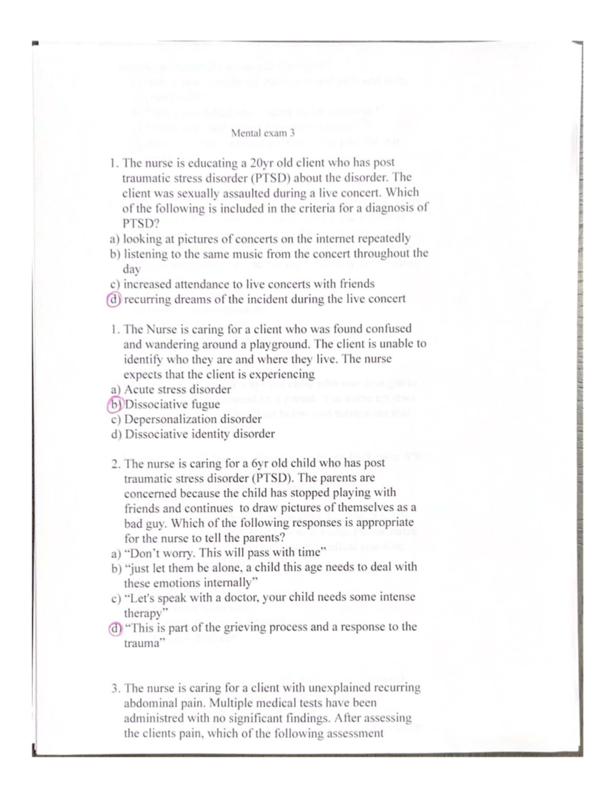 Mental Exam 3 - PTSD and Related Disorders Study Guide - Studocu