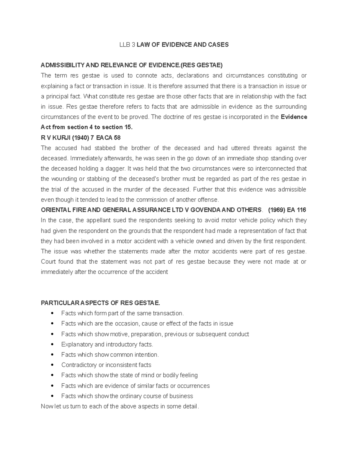 LLB 3 Evidence Law: Comprehensive Notes on Admissibility and Relevance ...