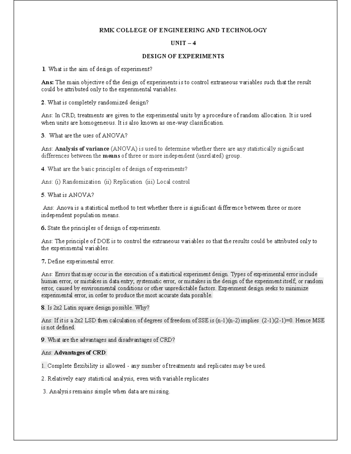 UNIT 4 DOE PART A - ............................. - RMK COLLEGE OF ...