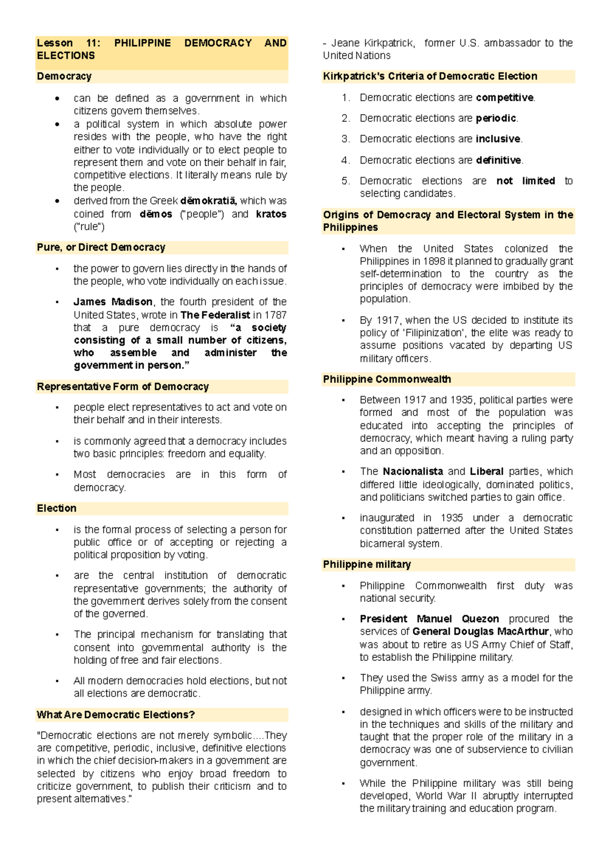 Polgov Lesson 11: Understanding Philippine Democracy & Elections - Studocu