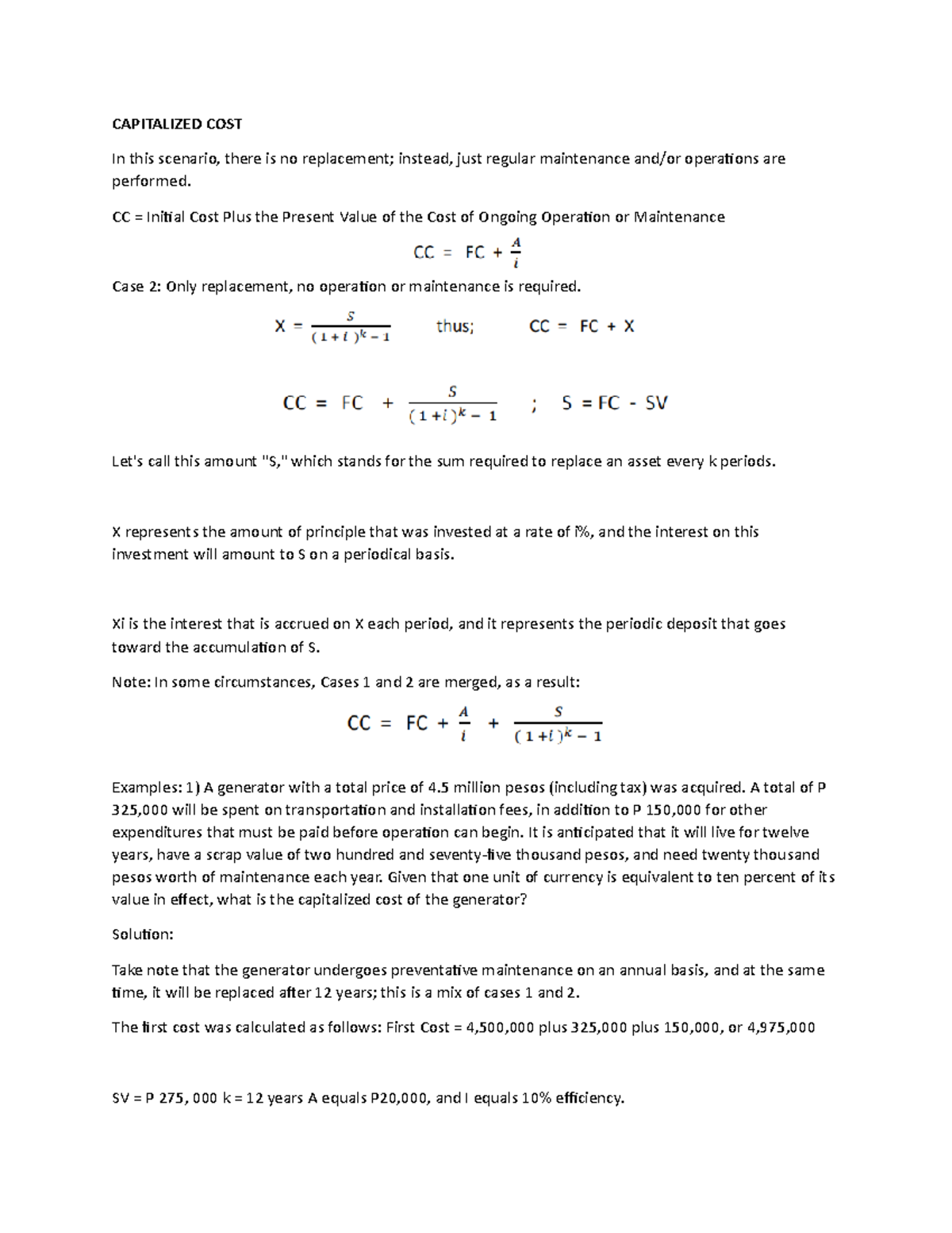 Capitalized Cost Analysis in Asset Management (Course Code: ACC 101 ...