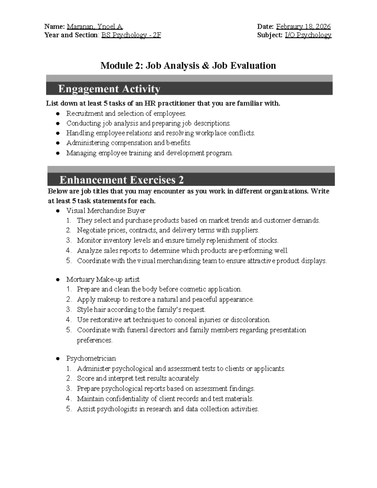 Module 2: Job Analysis & Evaluation in I/O Psychology (BS Psych) - Studocu