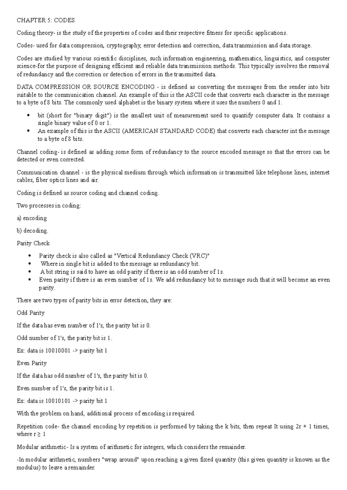 MATM- Finals - Chapter 5-6: Coding & Graph Theory Concepts - Studocu