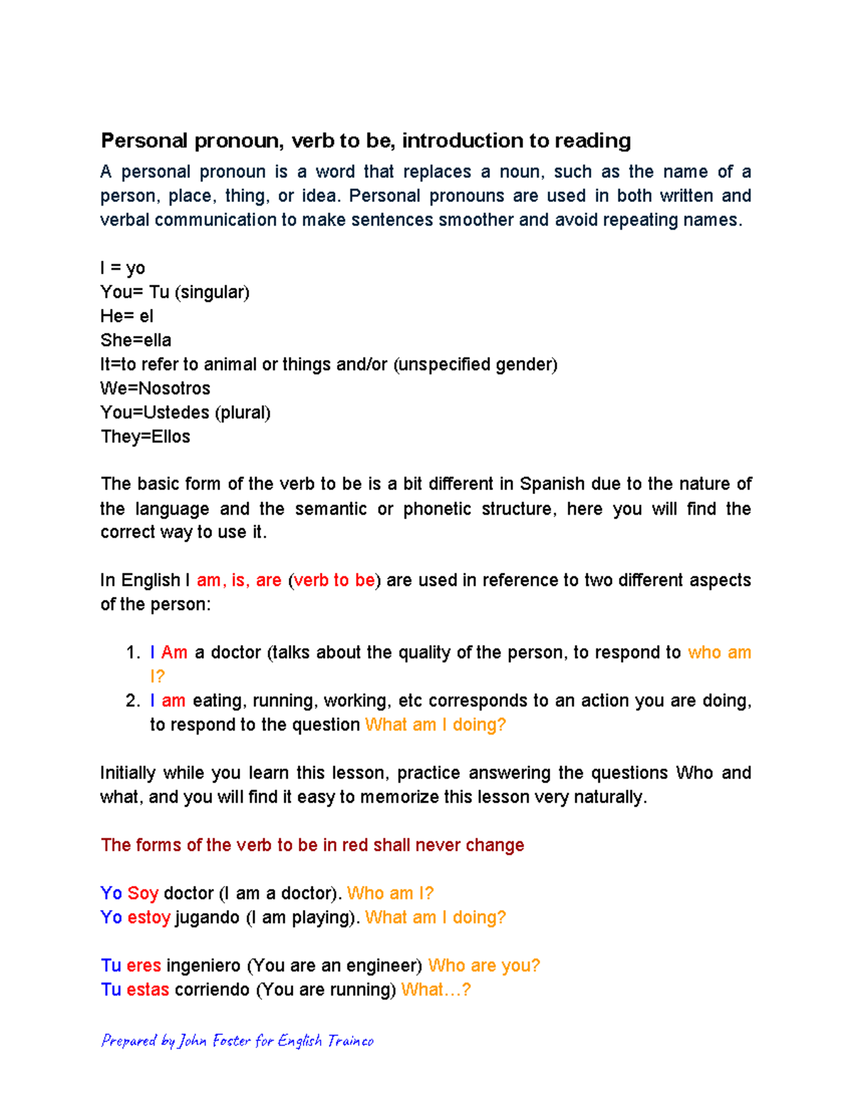 Learning Spanish 101 - Personal pronoun, verb to be, introduction to ...
