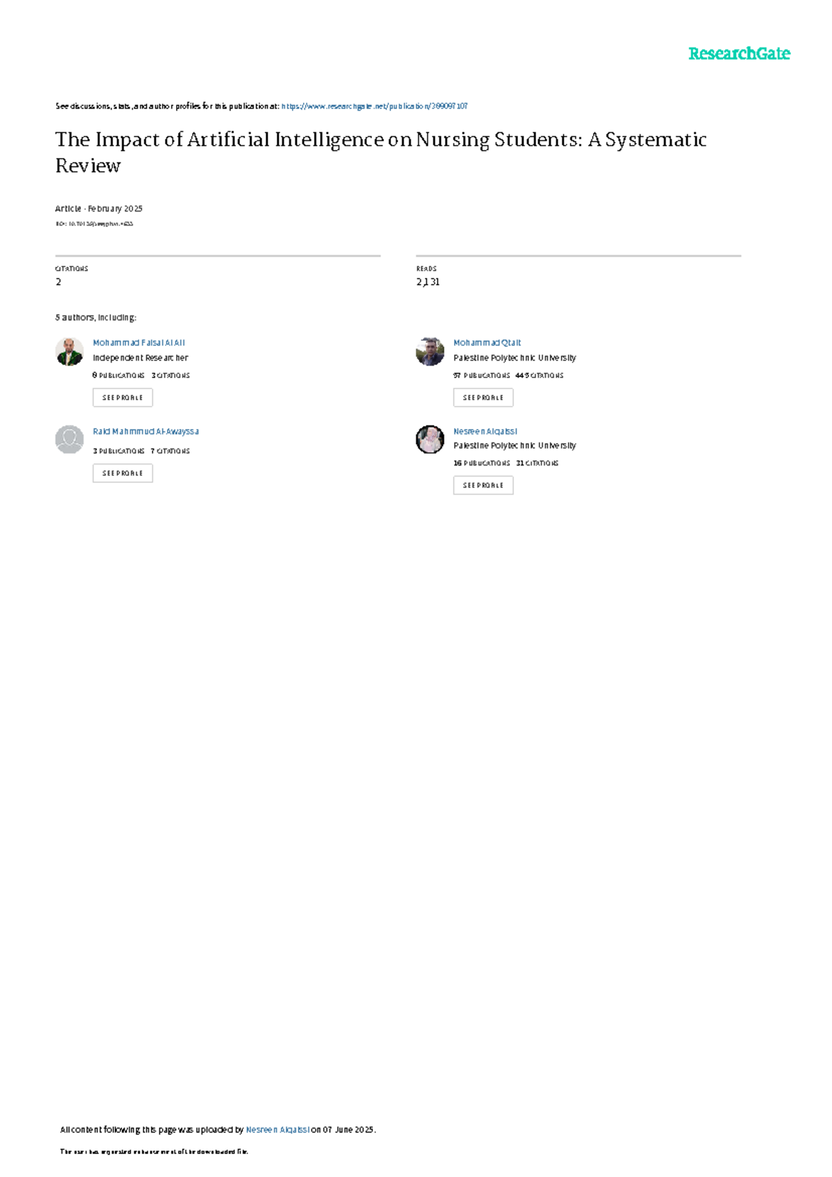 The Impact of AI on Nursing Students: A Systematic Review (SEEJPH XXVI ...