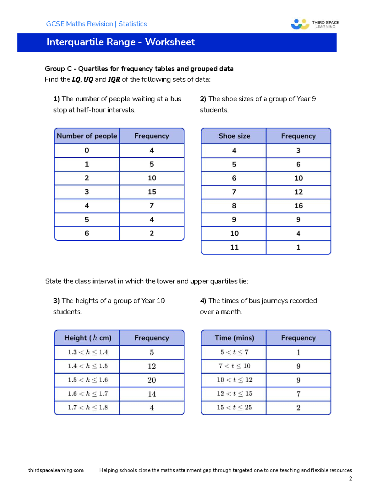 GCSE Maths Revision: Interquartile Range Worksheet Group C - Studocu