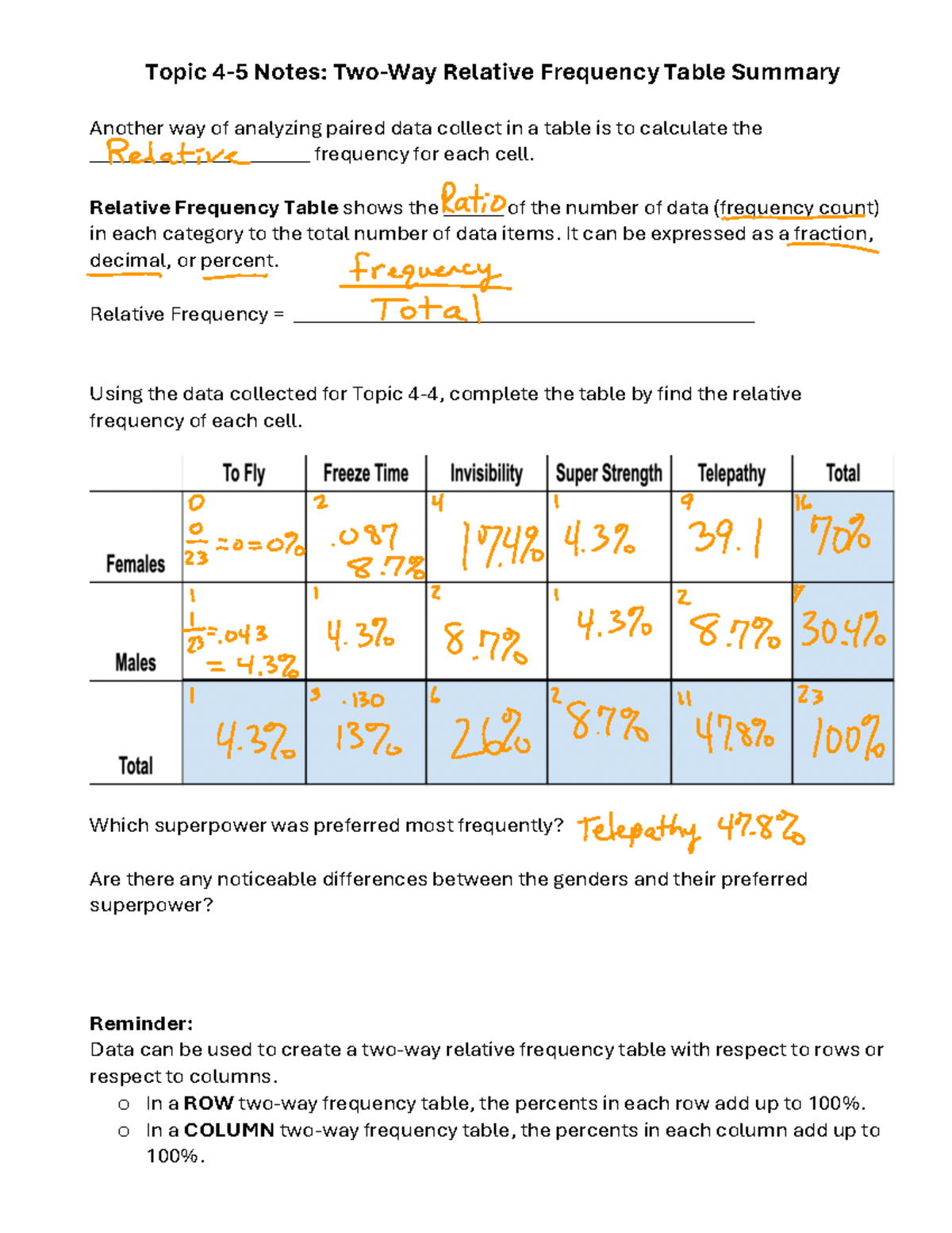 Topic 4-5 Summary Page - iii - Topic 4-5 Notes: Two-Way Relative ...