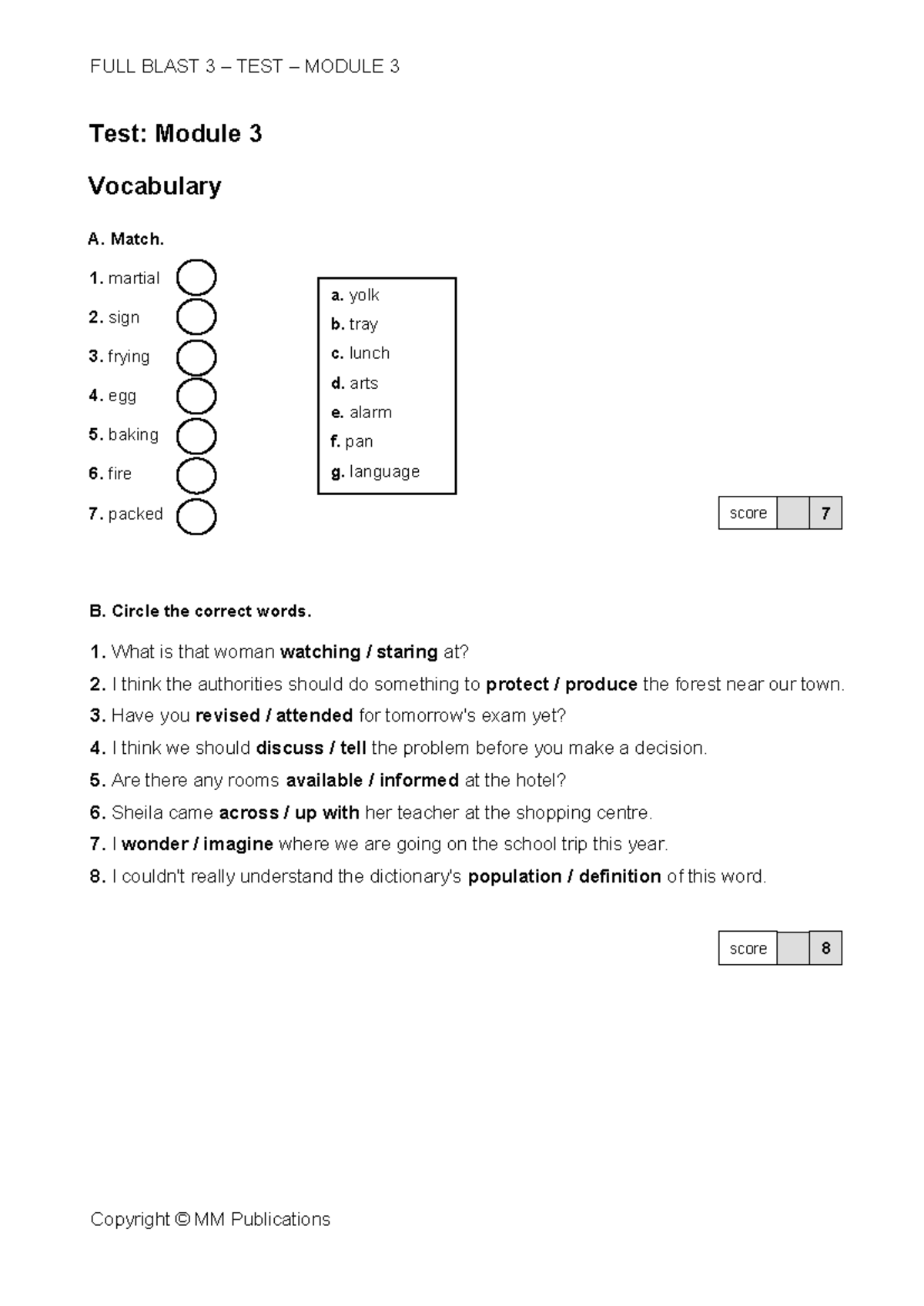 FB3 Test Booklet: Module 3 Vocabulary & Exercises - Studocu