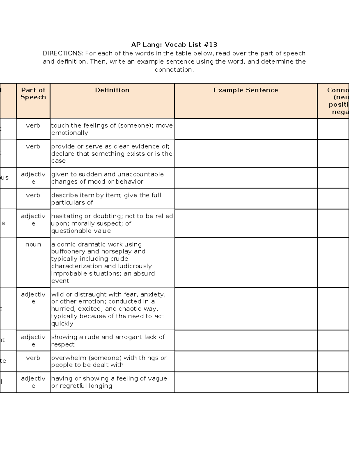 Jordan Diaz - List #13 Assignment - AP Lang: Vocab List # DIRECTIONS ...
