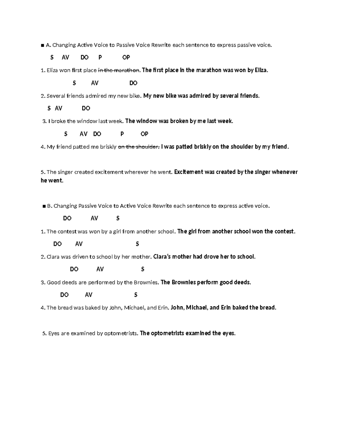 Active and Passive Voice Transformation Exercises - Studocu