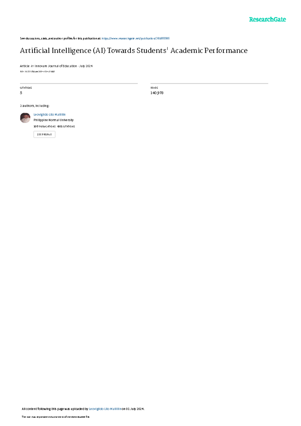 Artificial Intelligencetowards Academic Performance - See discussions ...