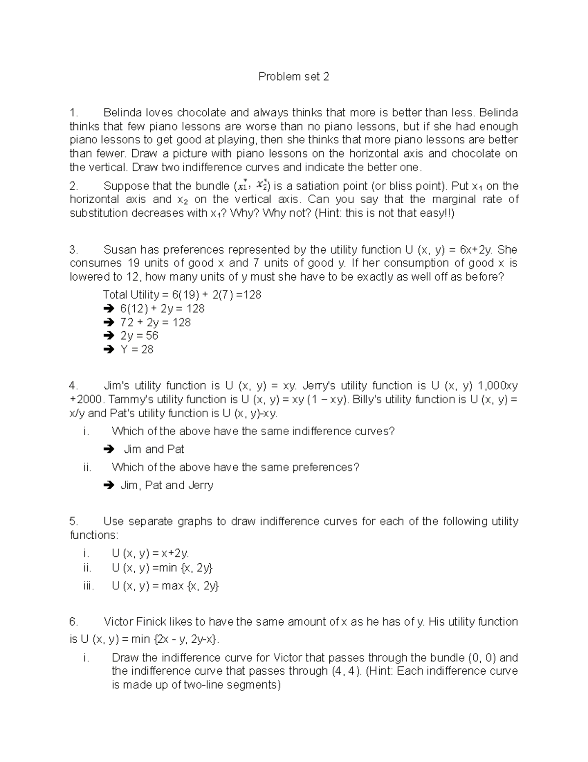 Problem Set 2: Indifference Curves & Utility Functions Analysis - Studocu