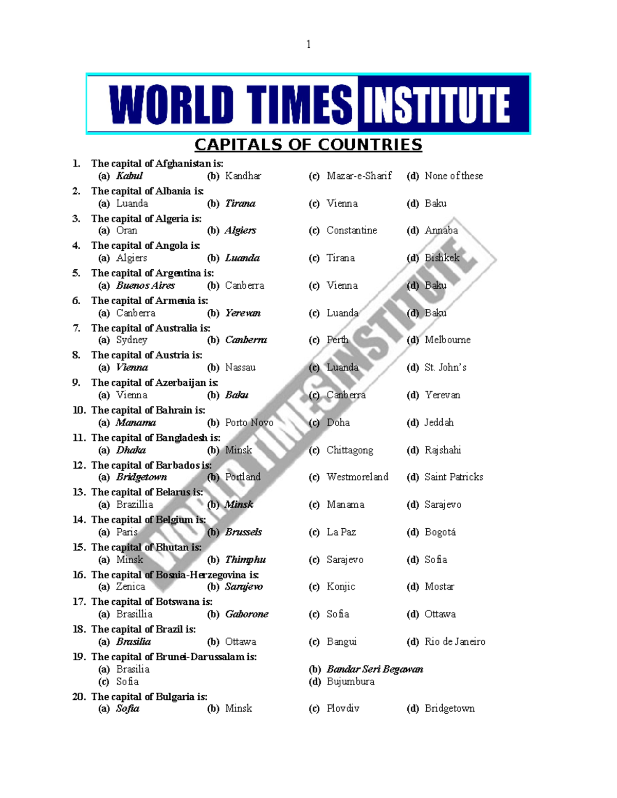 4. Capitals of Countries - Facts & Figures (Study Guide) - Studocu