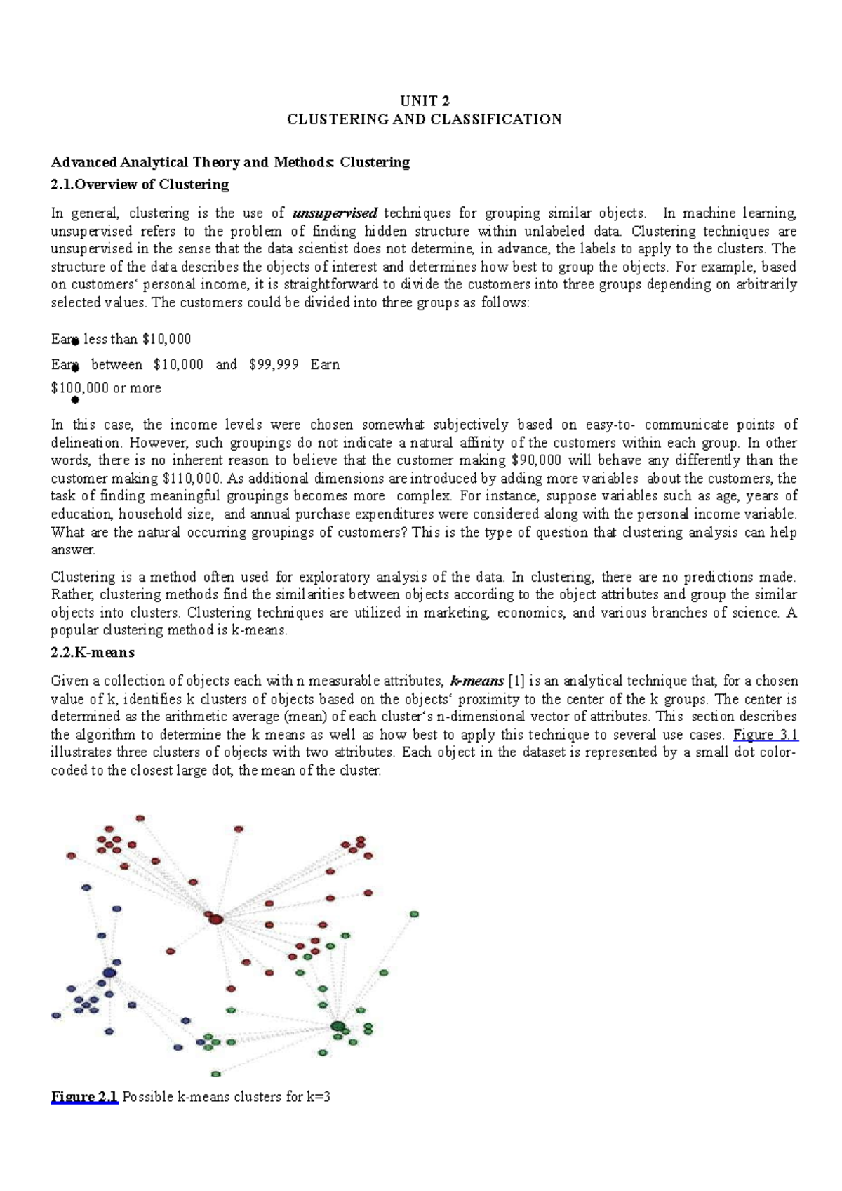 Unit-2 - Unit 2 notes - UNIT 2 CLUSTERING AND CLASSIFICATION Advanced ...