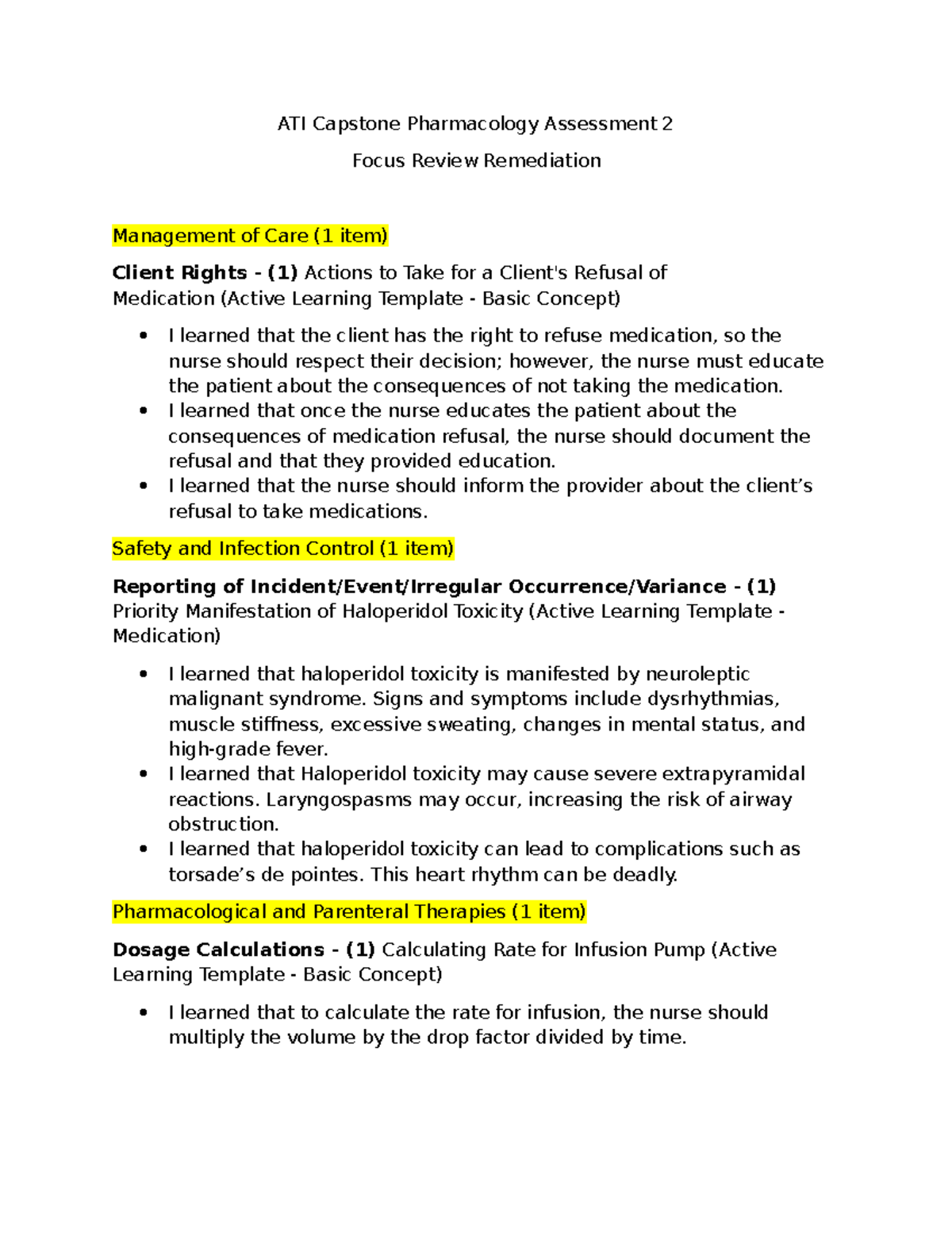 ATI Capstone Pharmacology Assessment 2: Focused Remediation Guide - Studocu