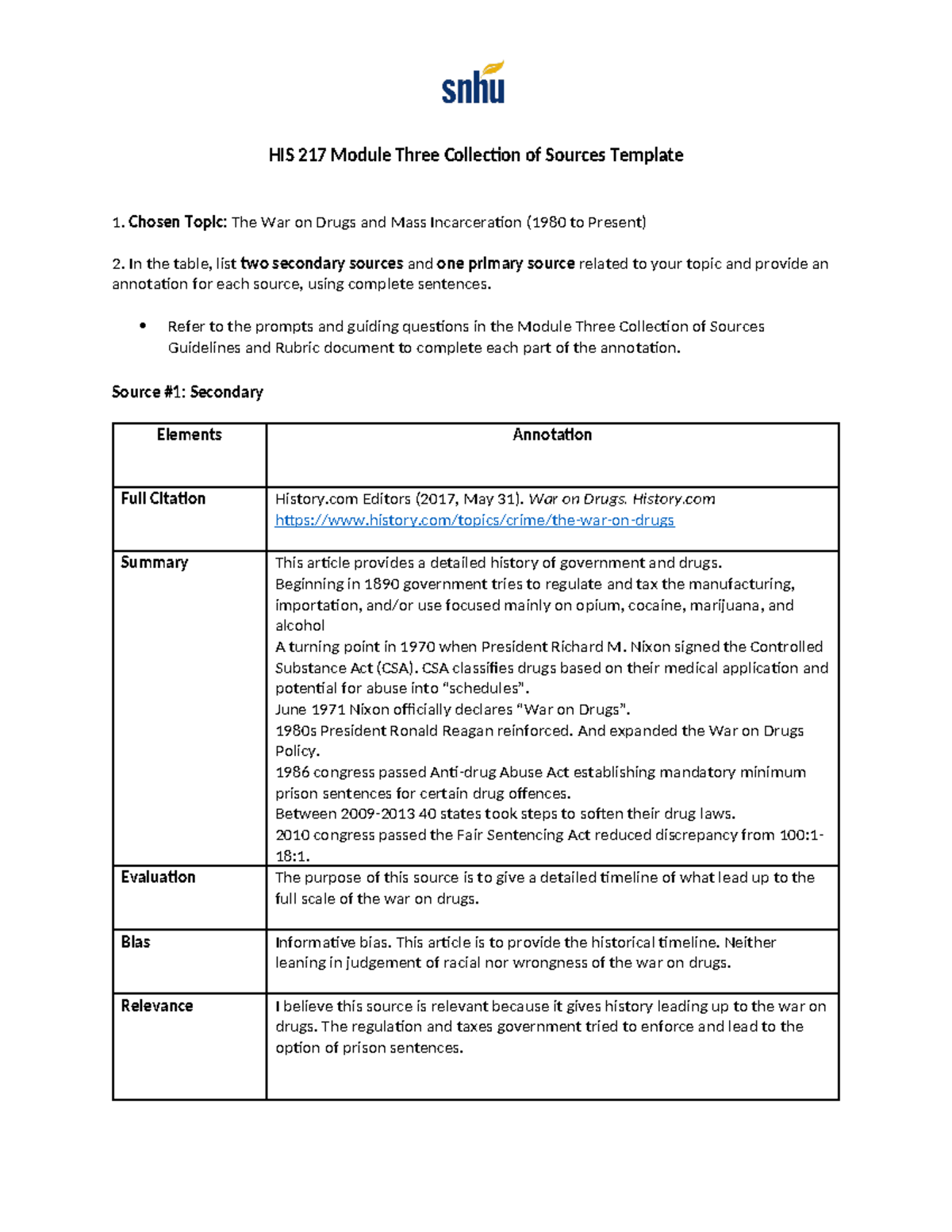 HIS 217 Module 3 Source Collection: The War on Drugs & Incarceration ...