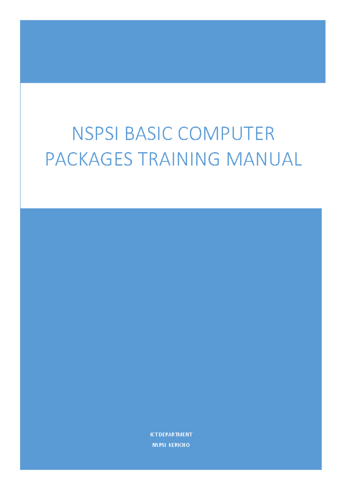 ICT 101: Basic Computer Packages Training Manual - Studocu