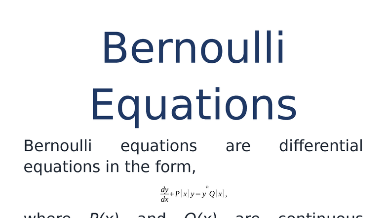 Bernoulli Equations: Understanding Differential Forms and Solutions ...